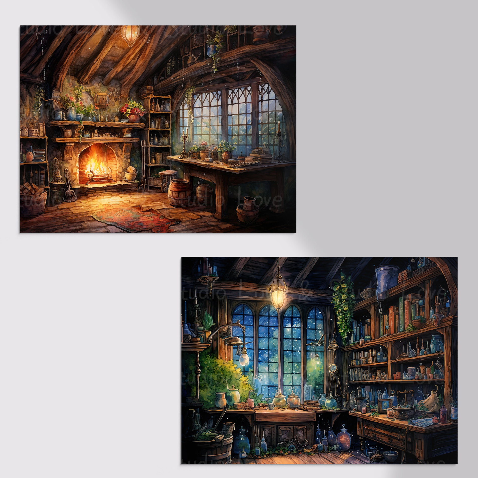 25 Witch's Cottage Digital Paper, Printable Watercolor Magical Fairy ...