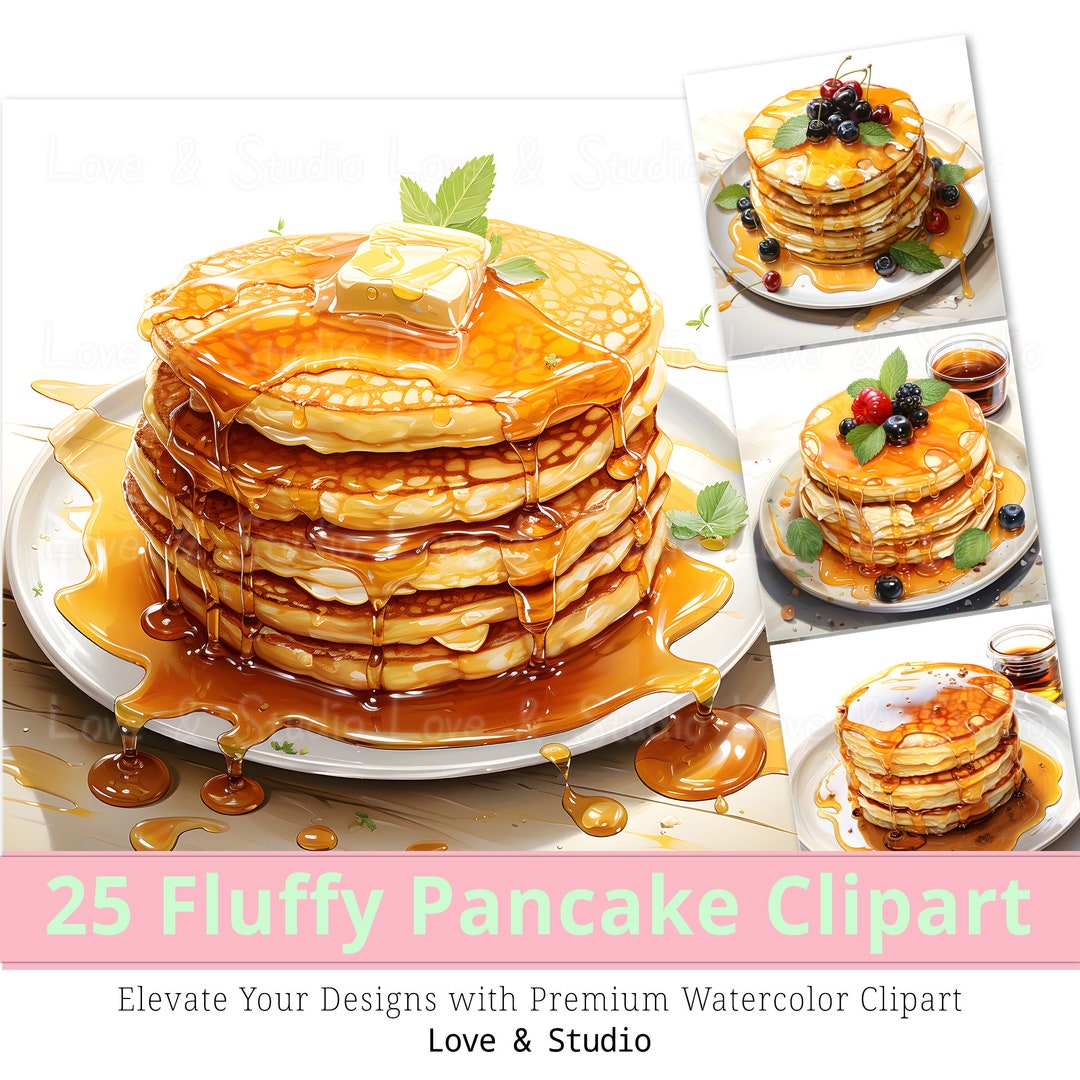 25 Fluffy Pancake Watercolor Clipart, Indulgent Brunch Digital Paper ...