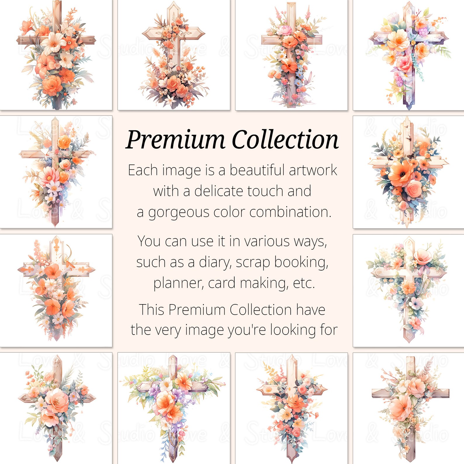25 Easter Flowered Cross Clipart, Printable Colorful Delight Watercolor ...