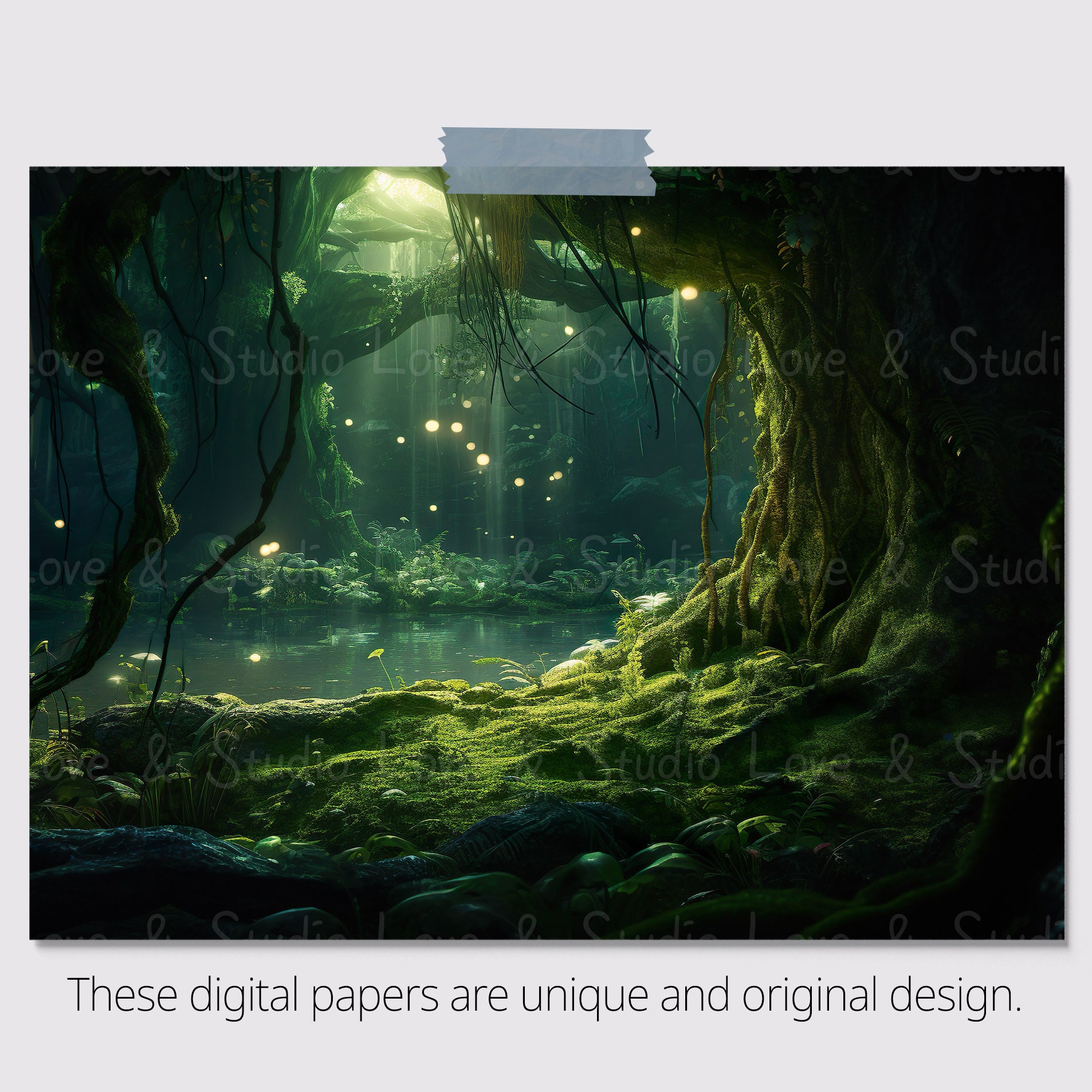 25 Enchanted Fantasy Forest Digital Paper, Printable Mysterious Moss ...