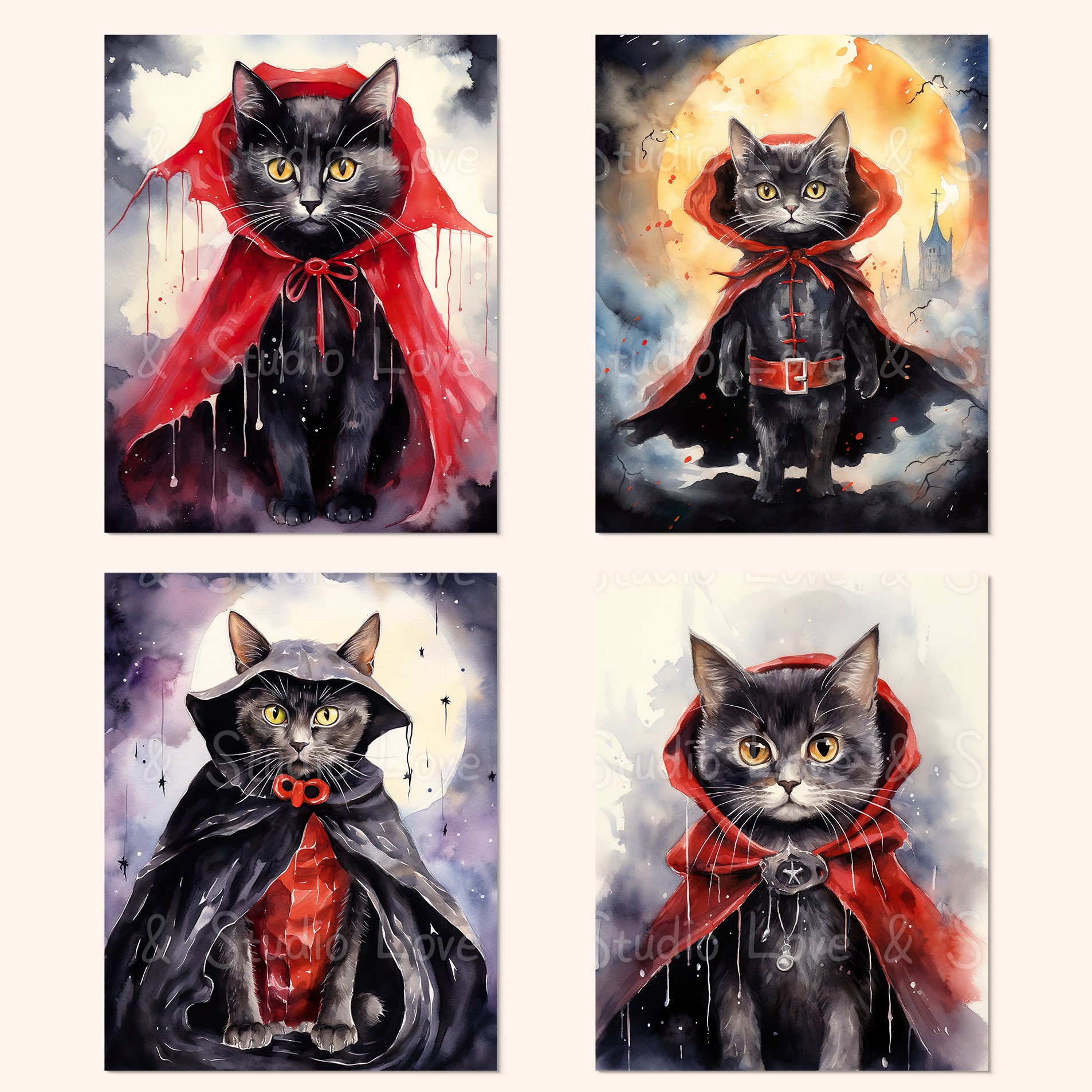 25 Vampire Cat Clipart. Mischievous Kitten Print. Halloween Mischief ...