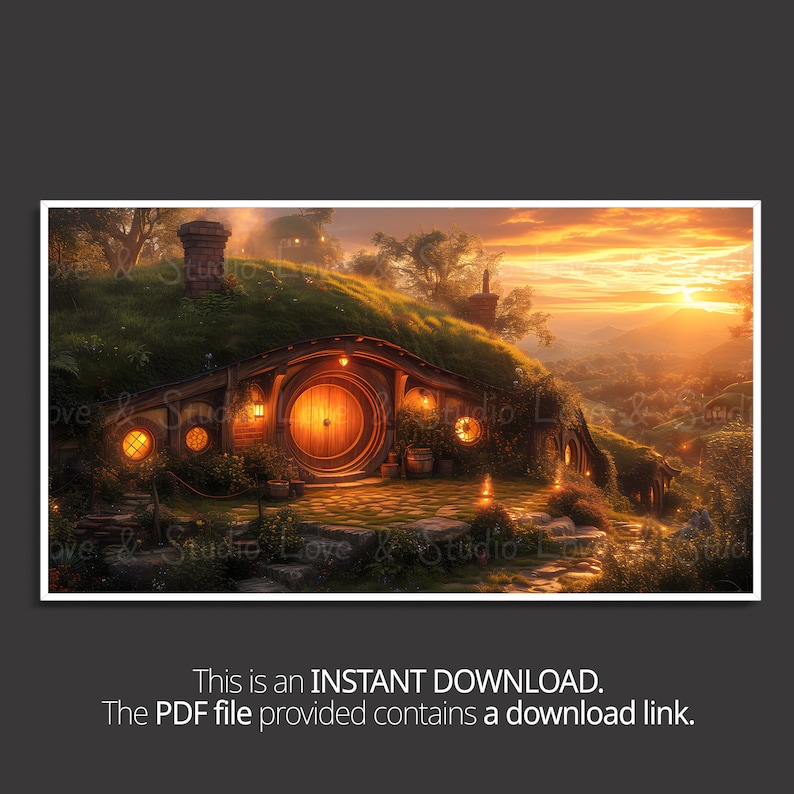 16:9 Hobbiton in the Golden Hour Digital Paper. 25 Printable Fantasy ...