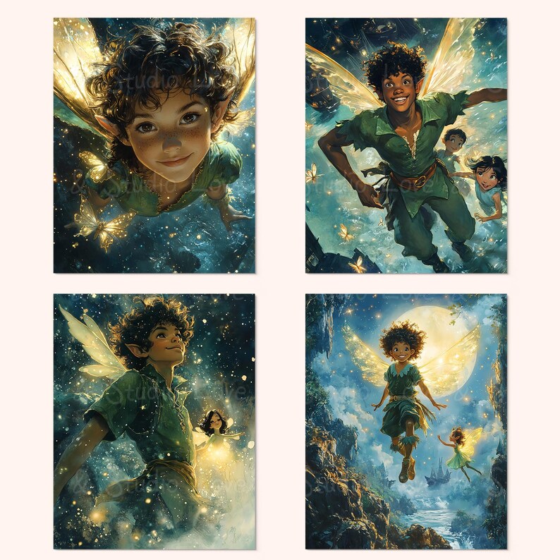 25 Peter Pan & Tinker Bell Digital Paper, Timeless Black Fairytales ...