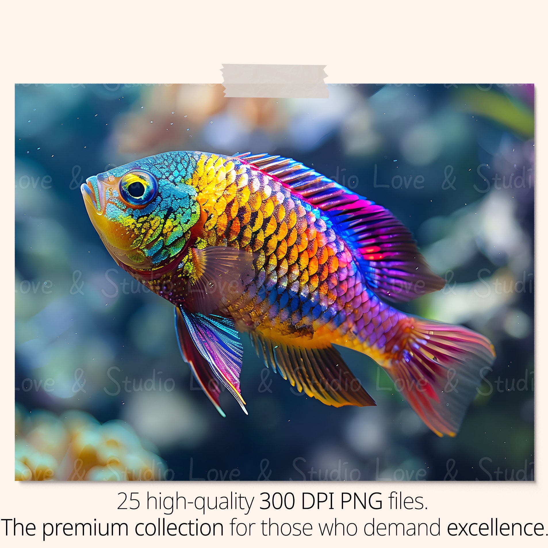 25 Colorful Rainbow Fish Portrait Digital Paper, Printable Realistic ...