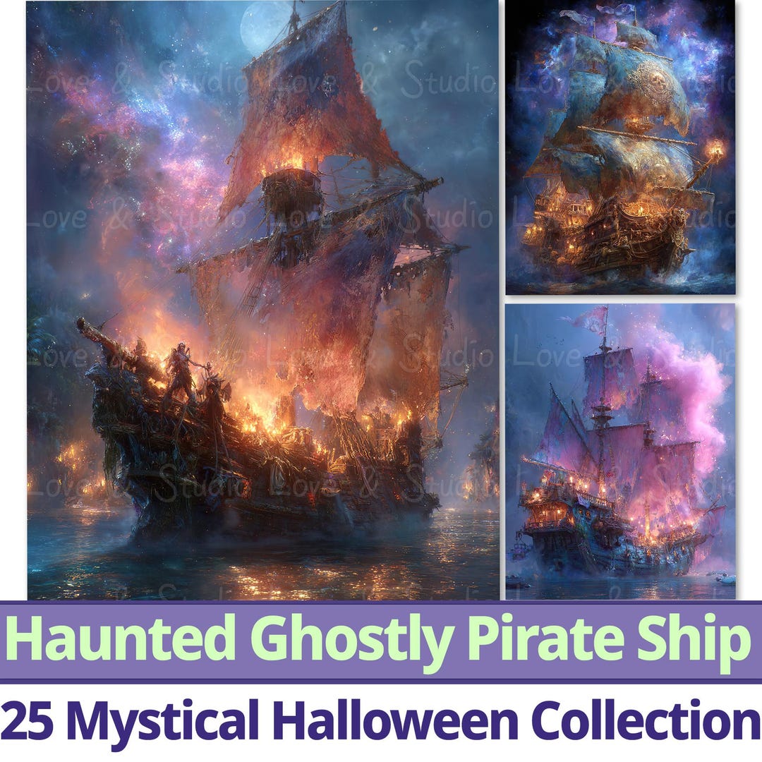 25 Haunted Ghostly Pirate Ship Digital Paper, Printable Spooky Gothic ...