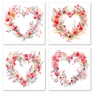 25 Pastel Flower Heart Wreath Clipart. Digital Valentine's Day ...