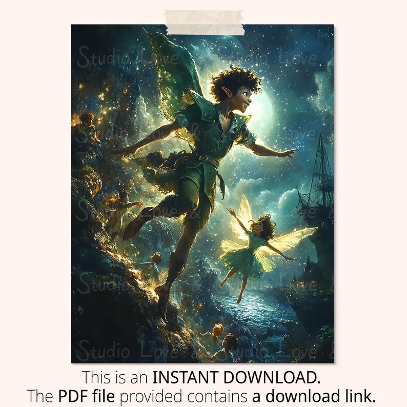 25 Peter Pan & Tinker Bell Digital Paper, Timeless Black Fairytales ...