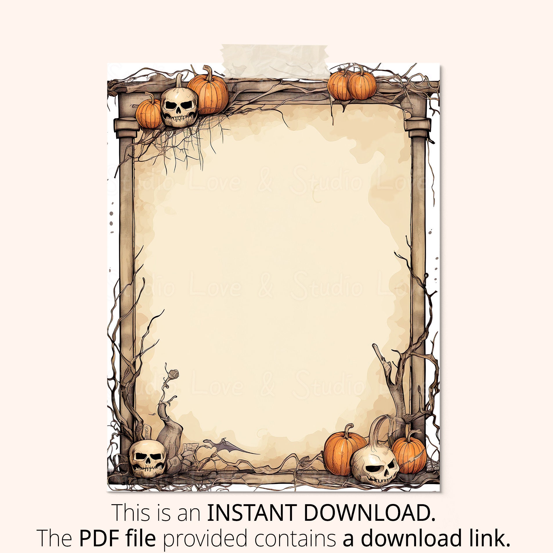 25 Halloween Printable Letter Paper, Watercolor Page Border. Digital ...