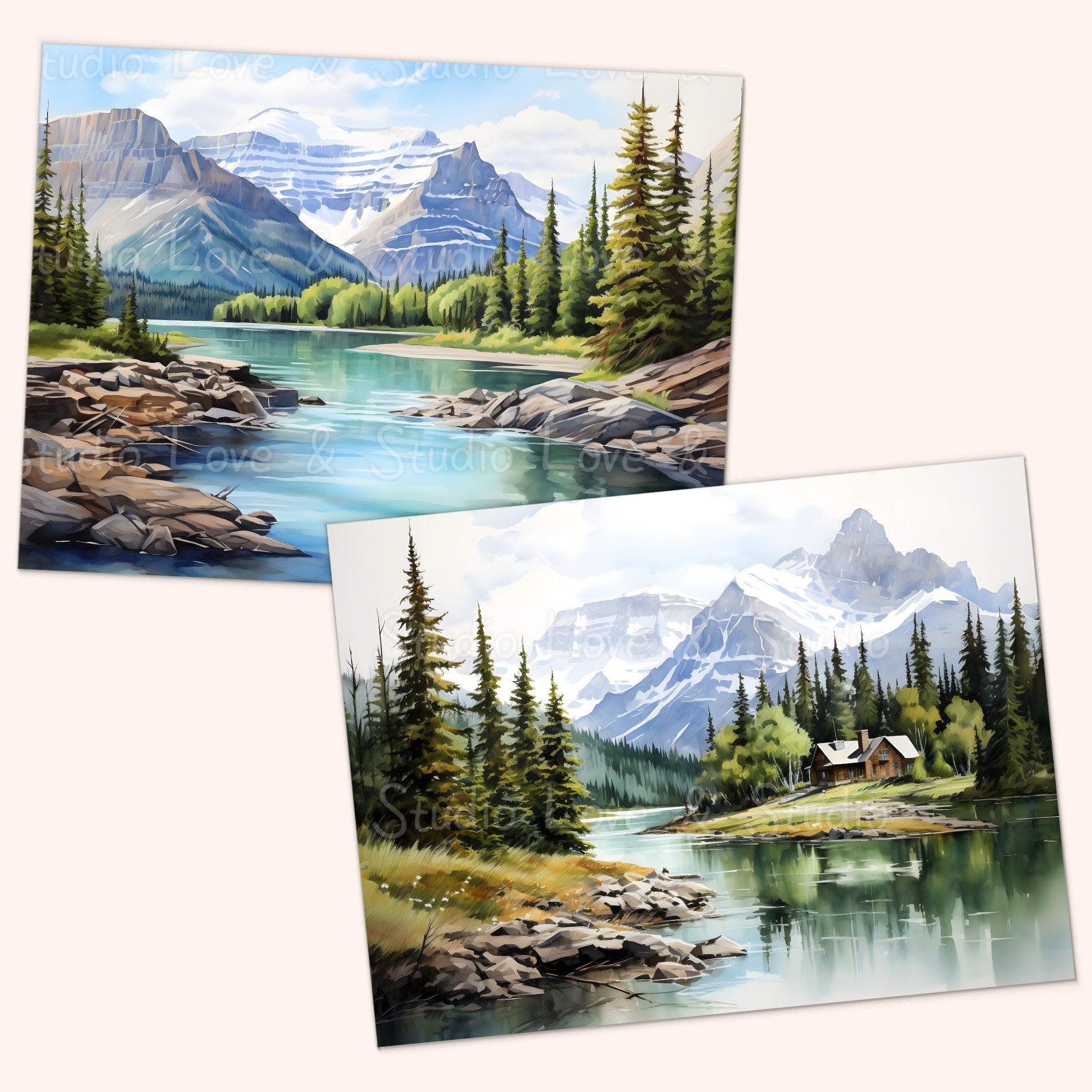 25 the Canadian Rockies Digital Paper, Watercolor the Banff National ...