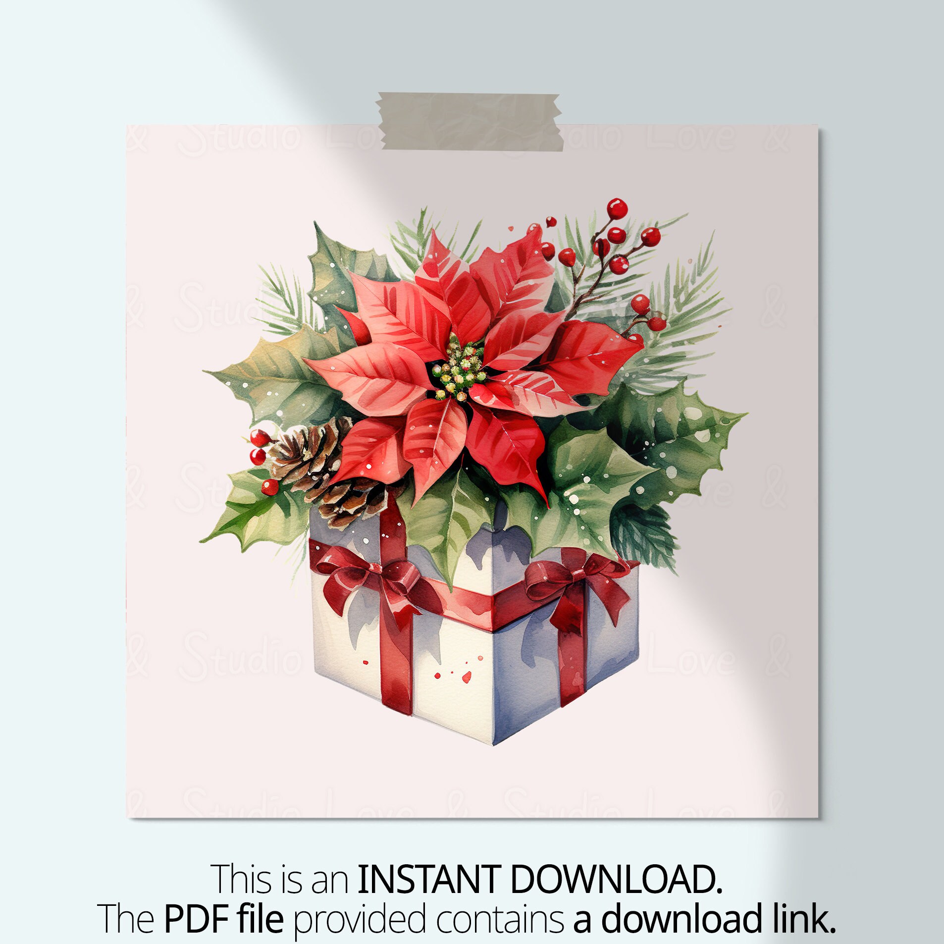 25 Watercolor Poinsettia Clipart, Christmas Party Digital Supply ...