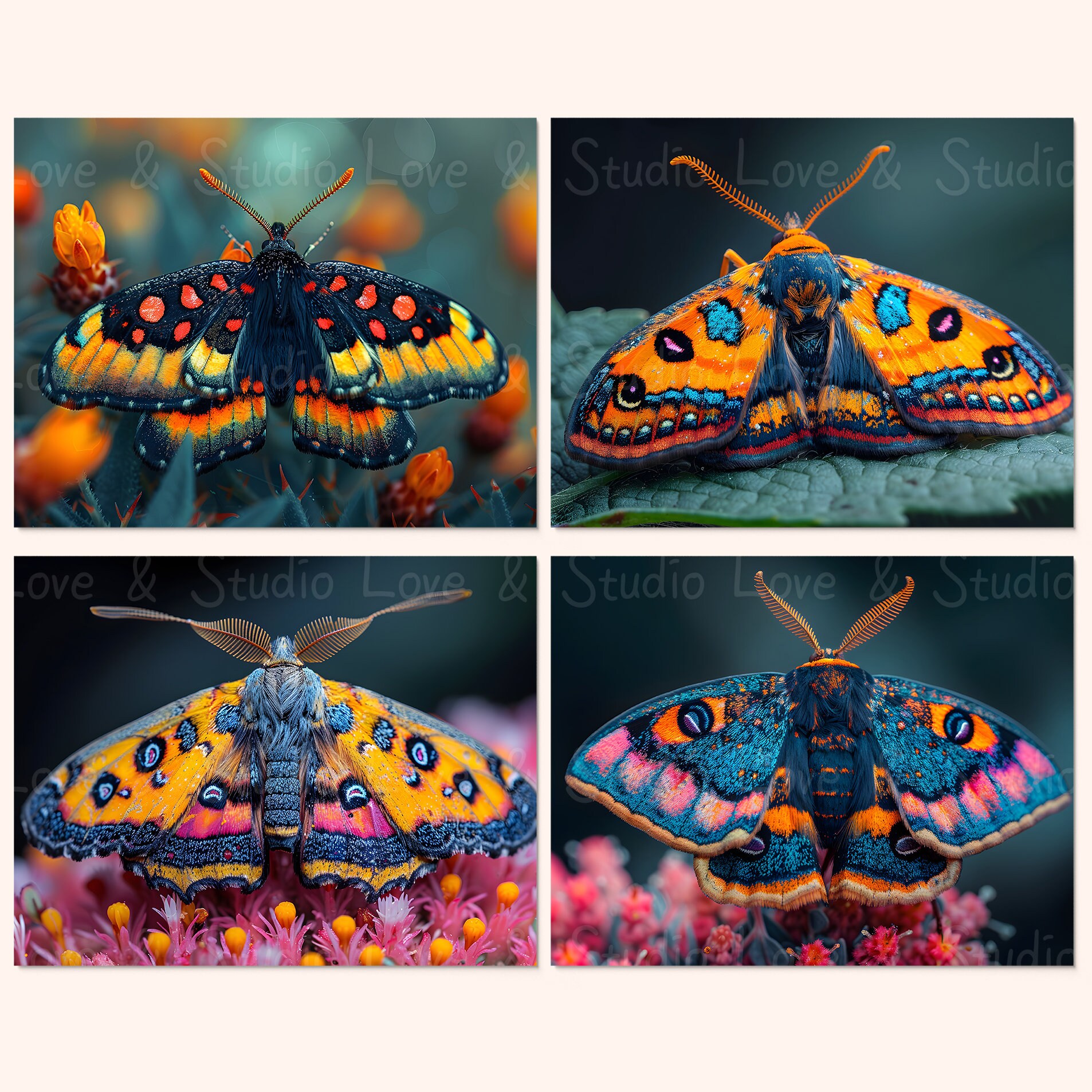 25 Colorful Sunset Moth Butterfly Portrait Digital Paper, Printable ...