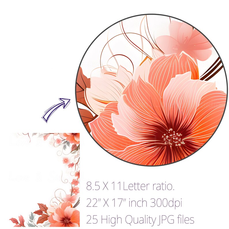 25 Floral Printable Letter Papers, Watercolor Page Border. Digital ...