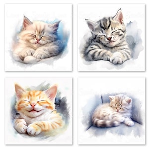 20 Sleeping Kitten Clipart, Cute Baby Cat Illustration, Digital ...