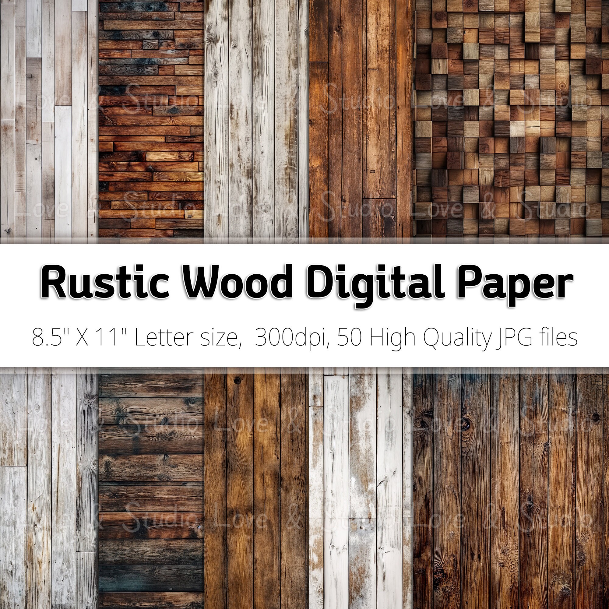 50 Rustic Wood Panel Digital Paper Packages, Real Wood Texture, Old ...