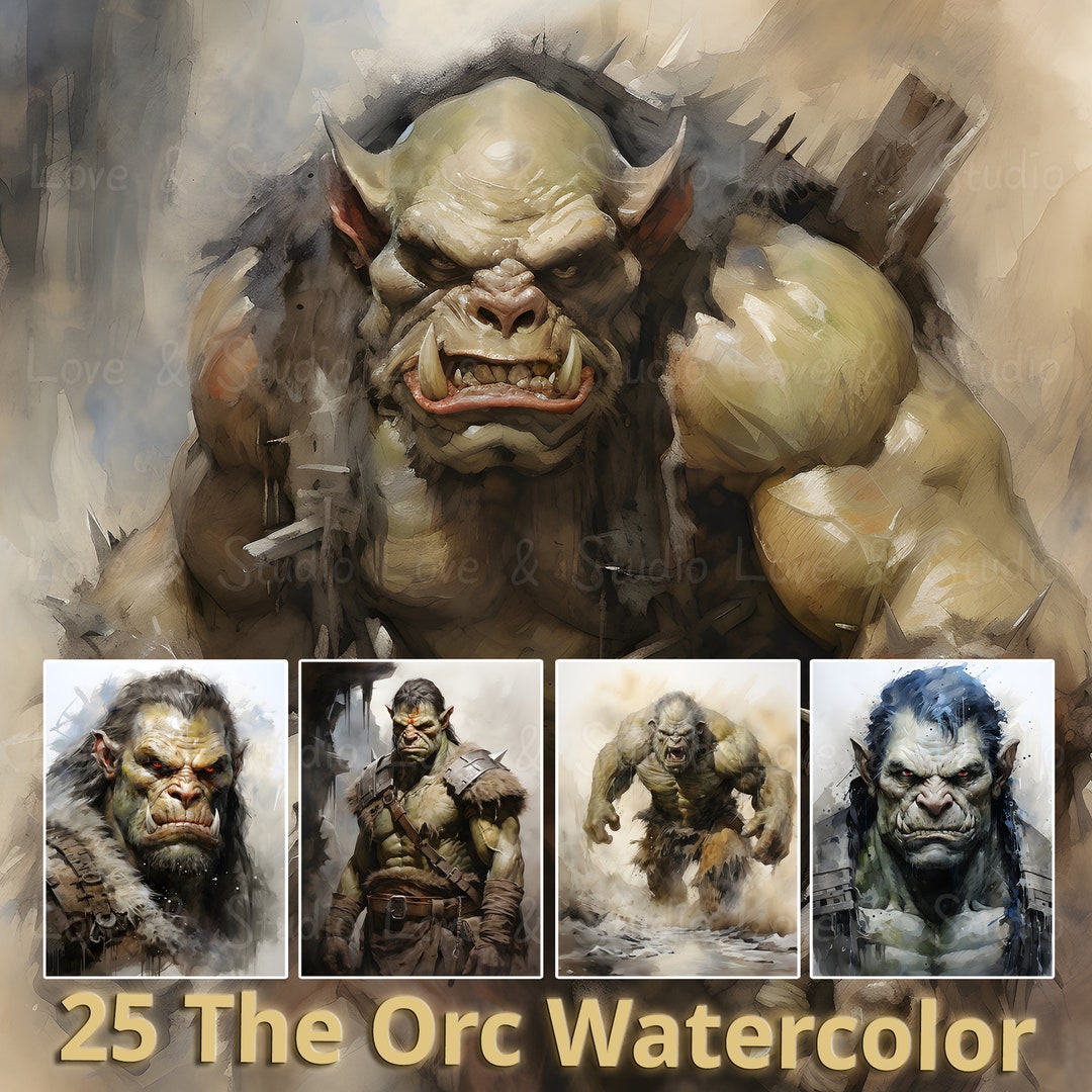 25 Watercolor the Orc Portraits Clipart, Monster Fantasy Digital Paper ...
