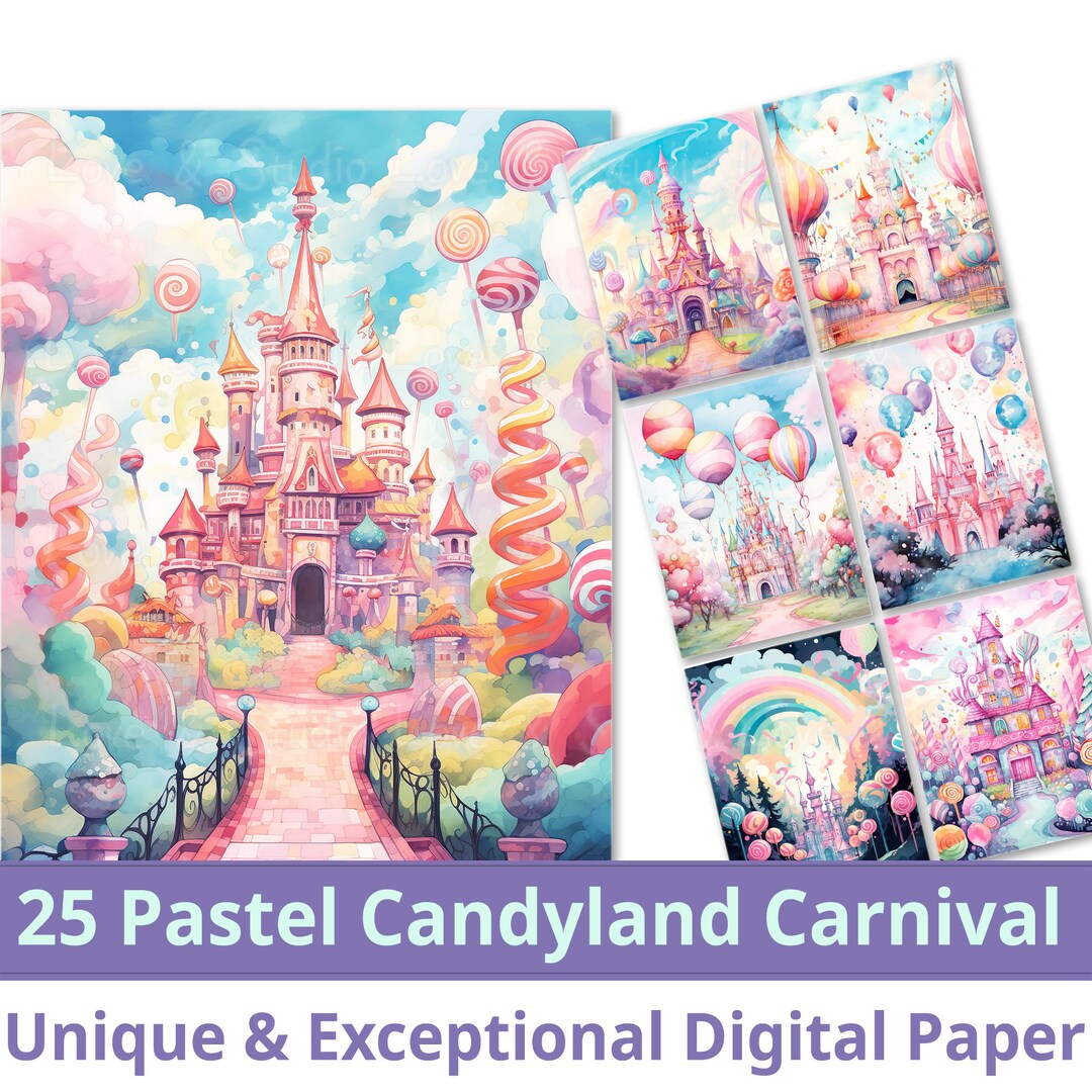 25 Candyland Carnival of Shadows Digital Paper, Soft Pastel Shade ...