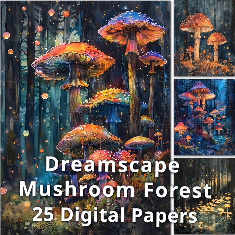 25 Dreamscape Mushroom Forest Digital Paper, Dark Fantasy Backdrop ...