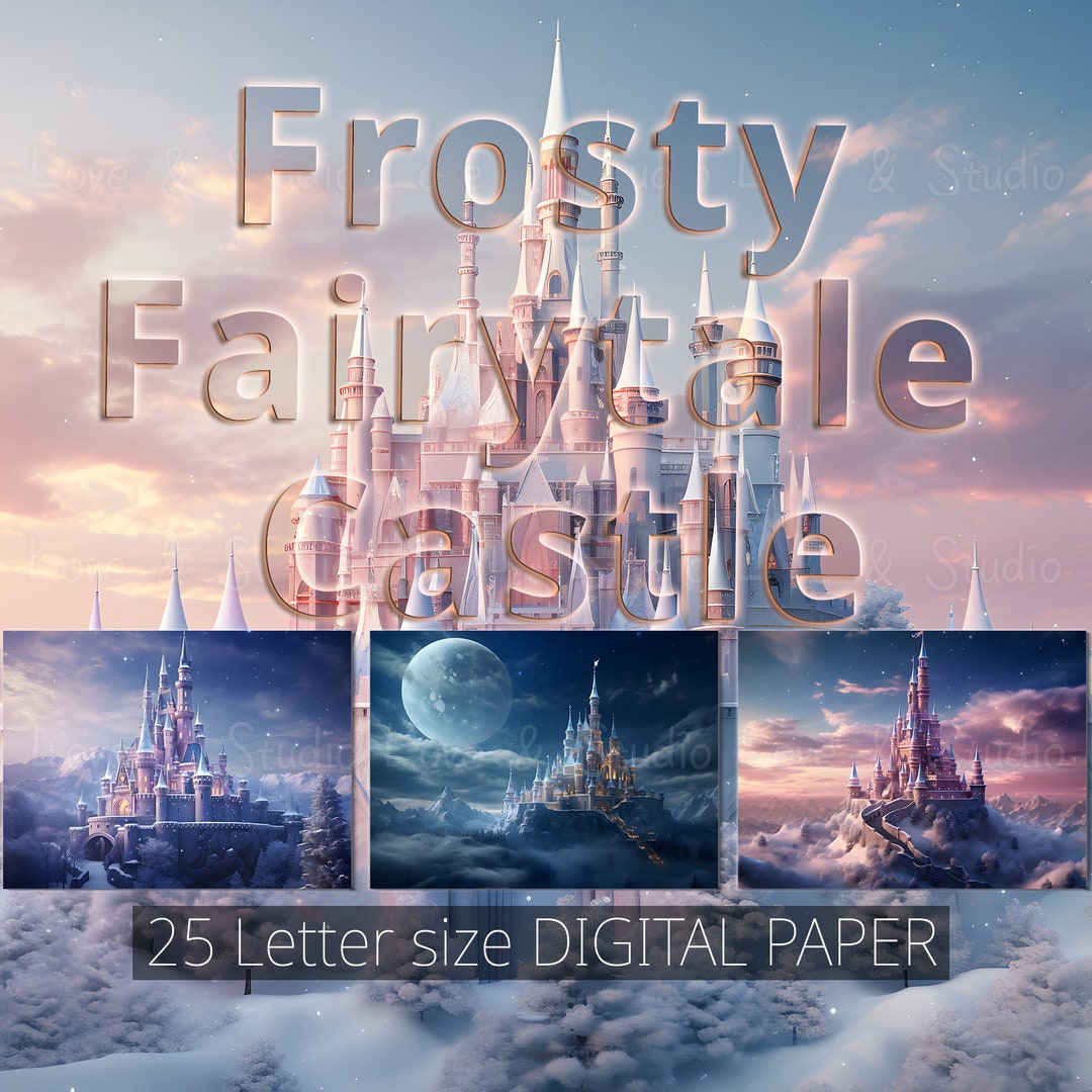 25 Frosty Fairytale Castle Digital Paper, Printable Fantasy Snowy ...