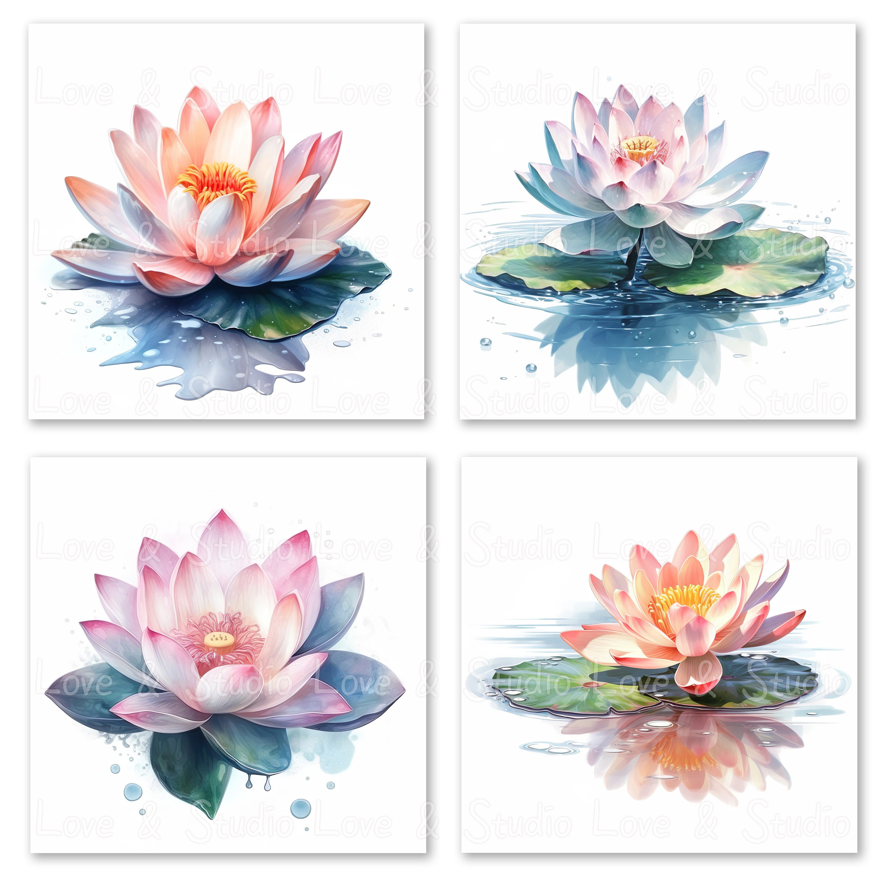 25 Lotus Watercolor Clipart. Digital Floral Watercolor Images ...