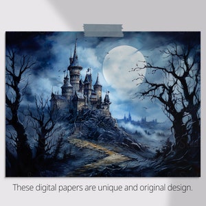 25 Haunted Castle Digital Paper, Printable Watercolor Magical Fairy ...