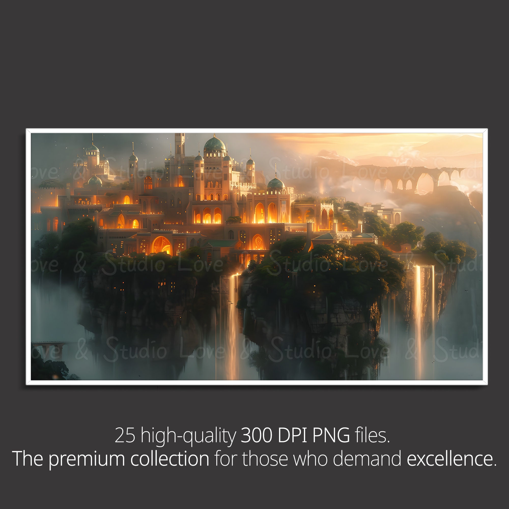 16:9 Floating Elven Library Digital Paper. 25 Printable Fantasy ...