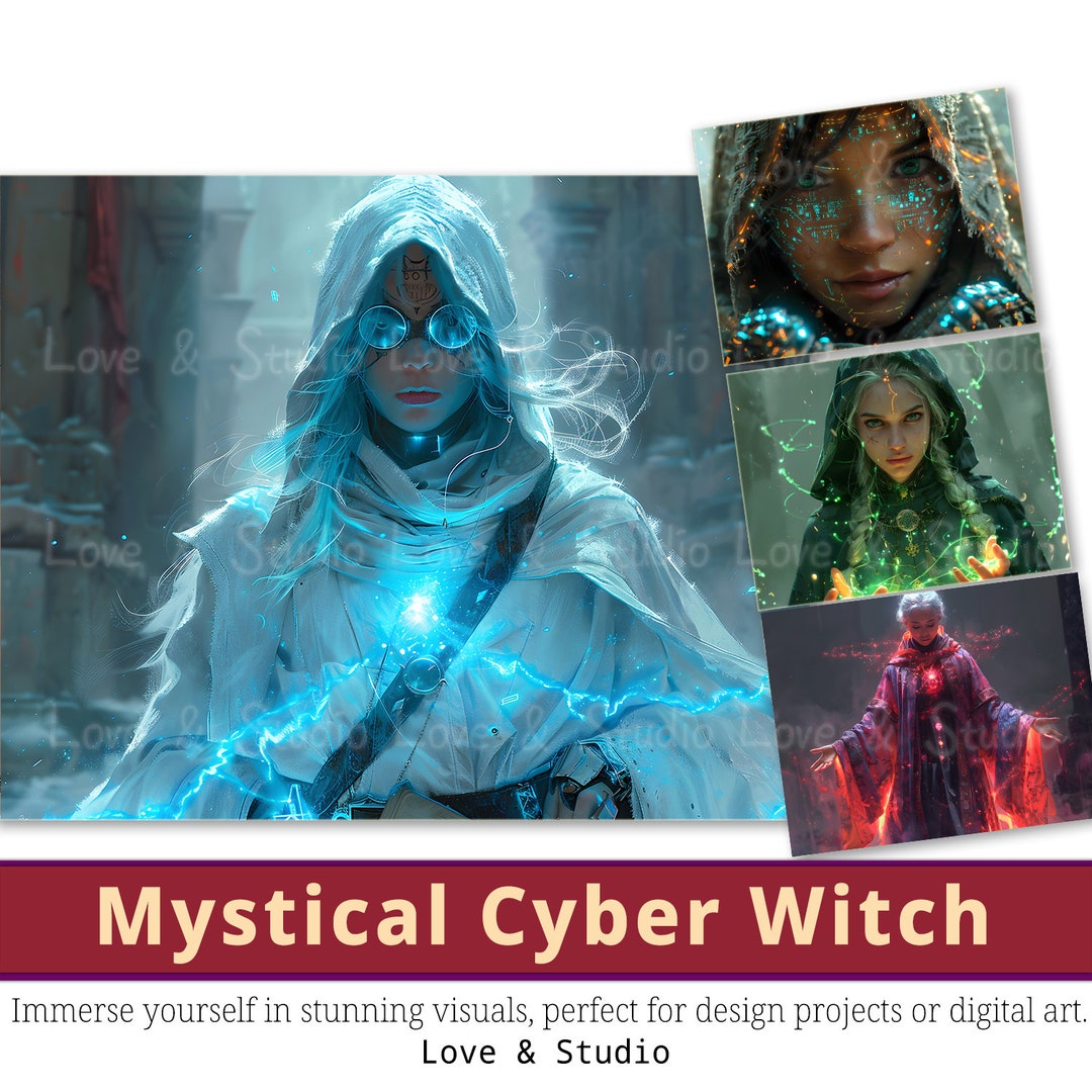 25 Mystical Cyber Witch Digital Paper, Printable Fantasy Character ...