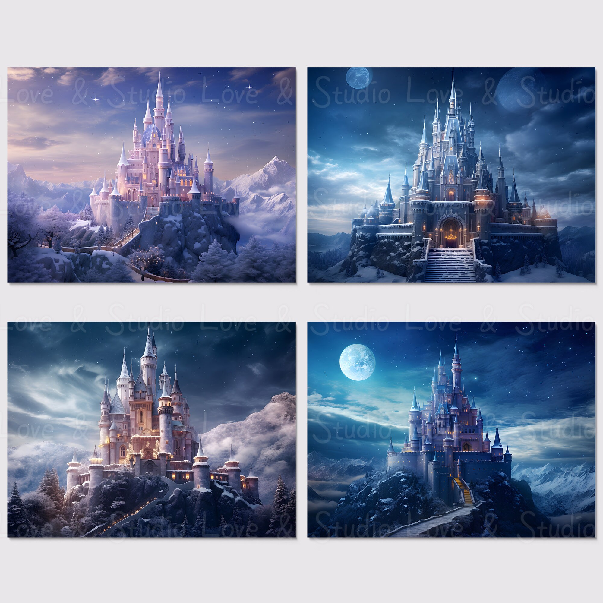 25 Frosty Fairytale Castle Digital Paper, Printable Fantasy Snowy ...