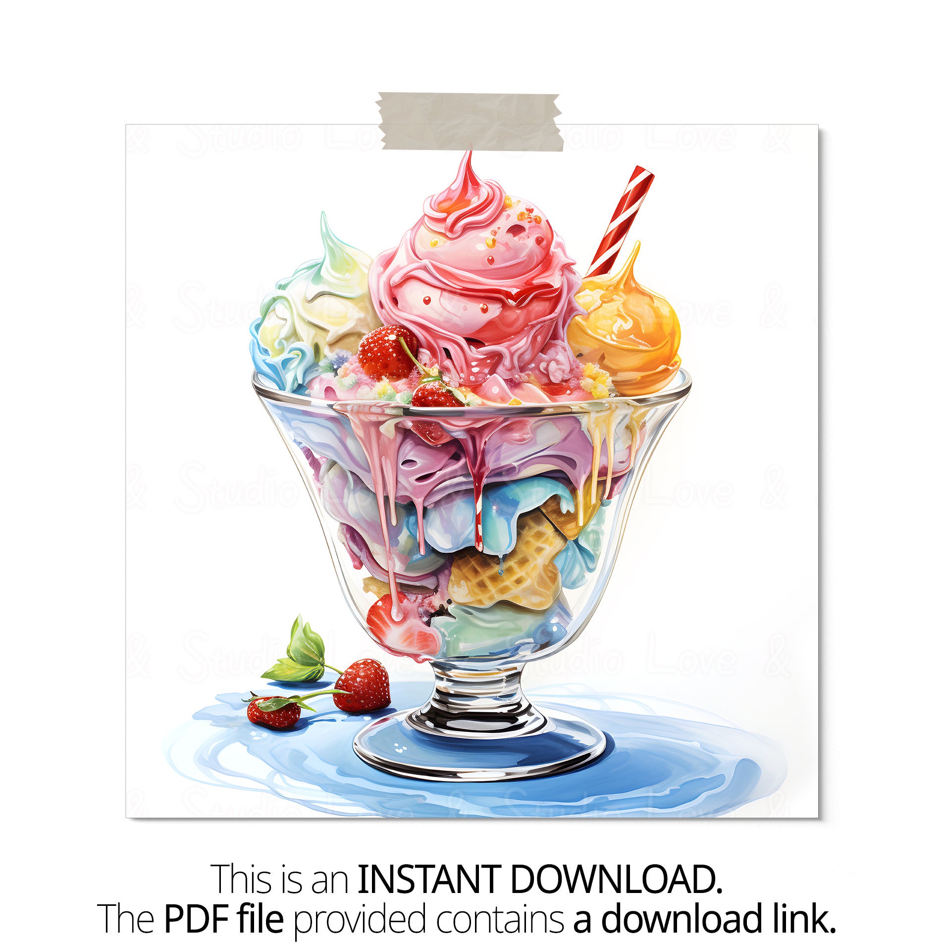25 Ice Cream Sundae Watercolor Clipart, Sweet Desserts Printable ...