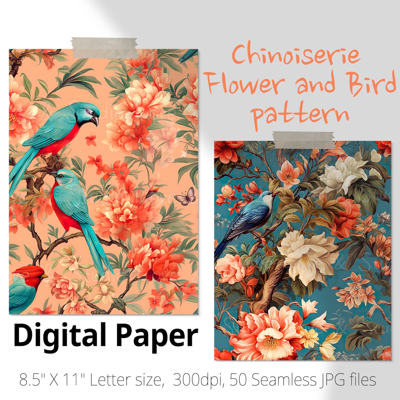 50 Chinoiserie Pattern Seamless Pattern, Vintage Oriental Birds and ...
