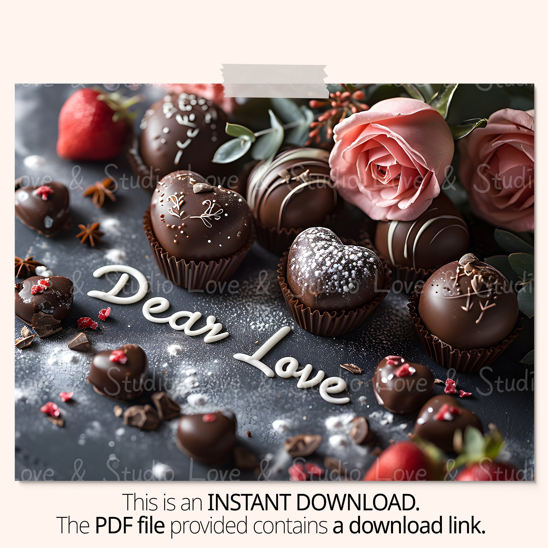 25 Dear Love in a Chocolate Digital Paper, Card Design for Valentine ...