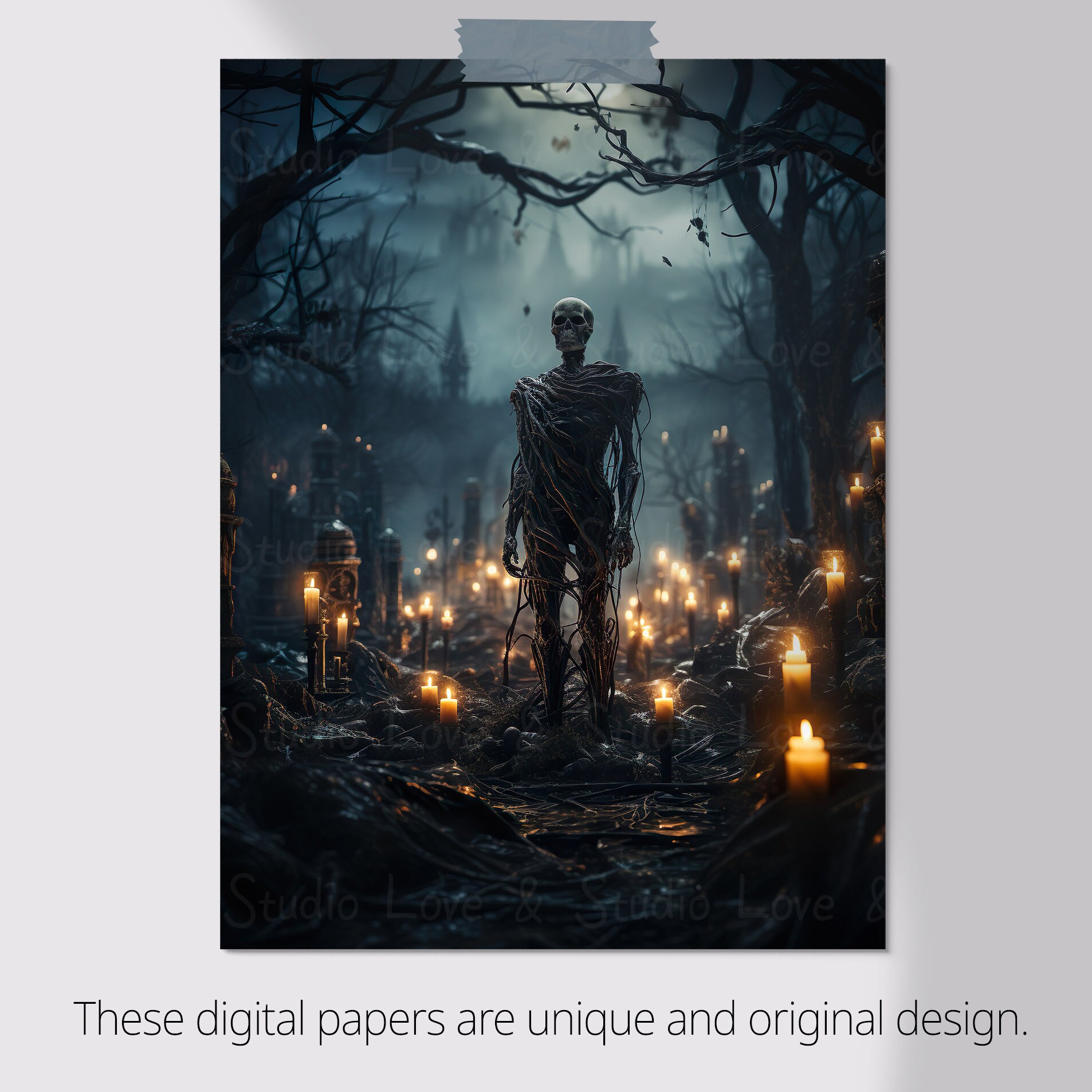 25 Gothic Cemetery Digital Paper, Printable Haunting Statues Halloween ...