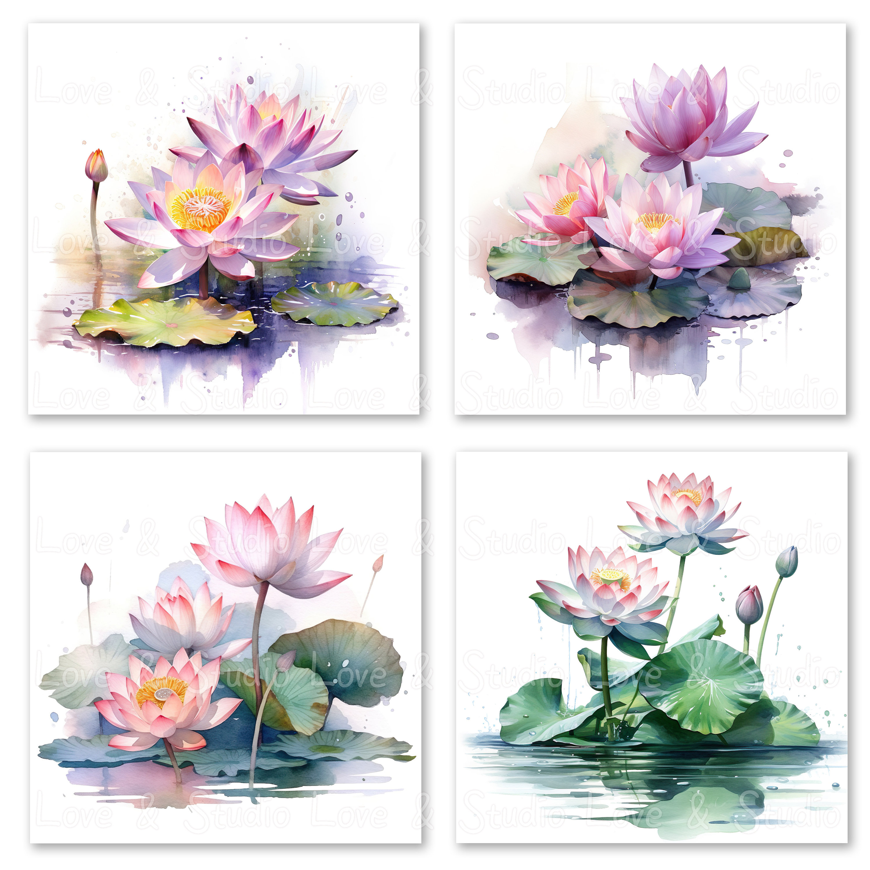 25 Lotus Watercolor Clipart. Digital Floral Watercolor Images ...