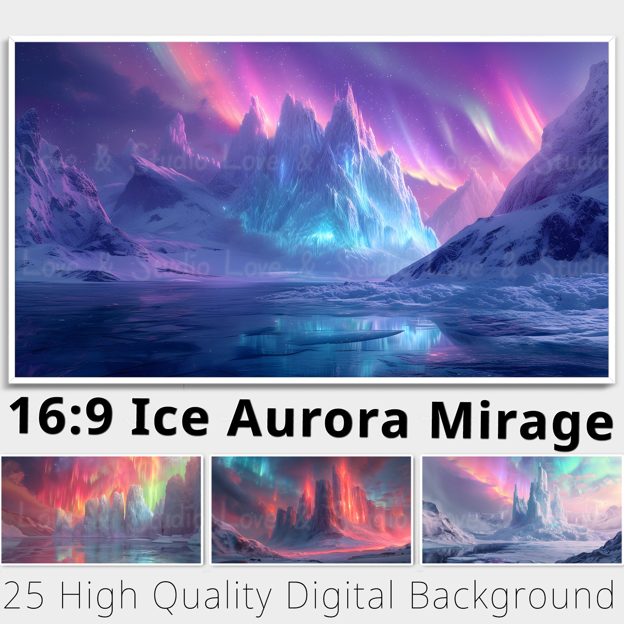 16:9 Ice Aurora Mirage Digital Background. 25 Printable Landscape. Samsung Frame TV Art. Youtube ...