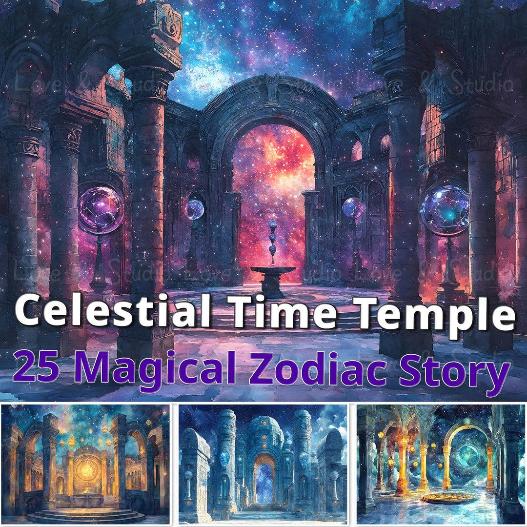 25 Celestial Time Temple Digital Paper, Magical Zodiac Story. Fantasy ...