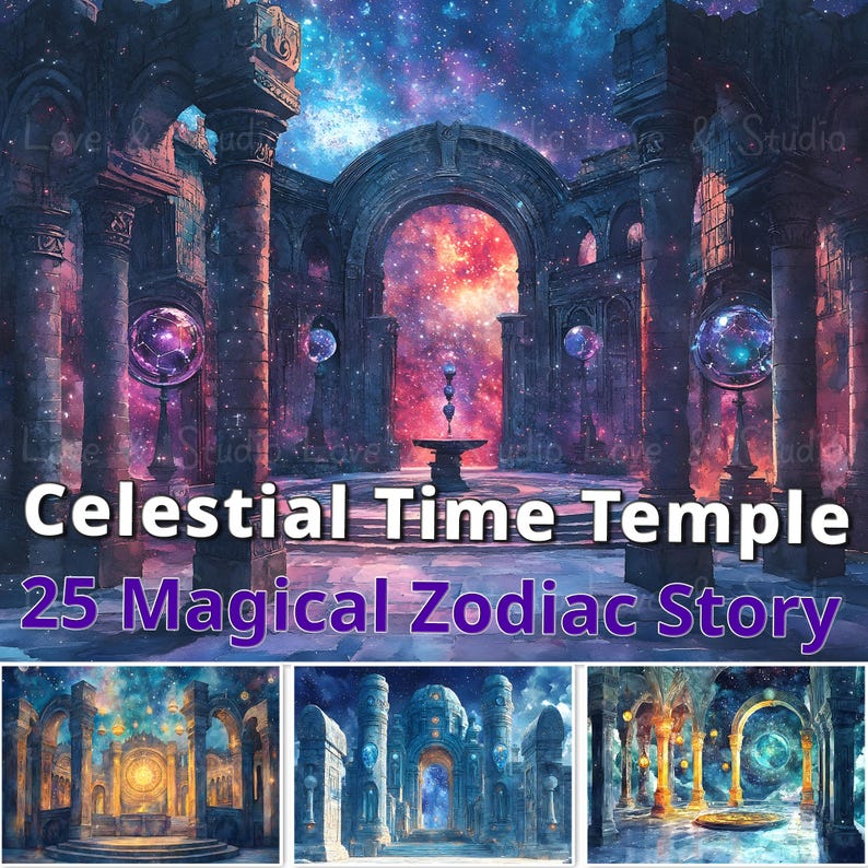 25 Celestial Time Temple Digital Paper, Magical Zodiac Story. Fantasy ...