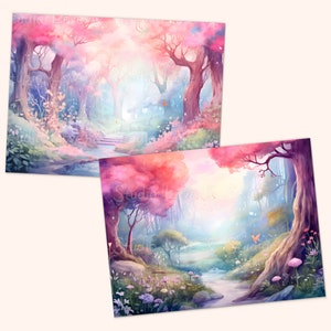 25 Pastel Enchanted Fairy Forest Digital Paper, Horizontal Type. Soft ...