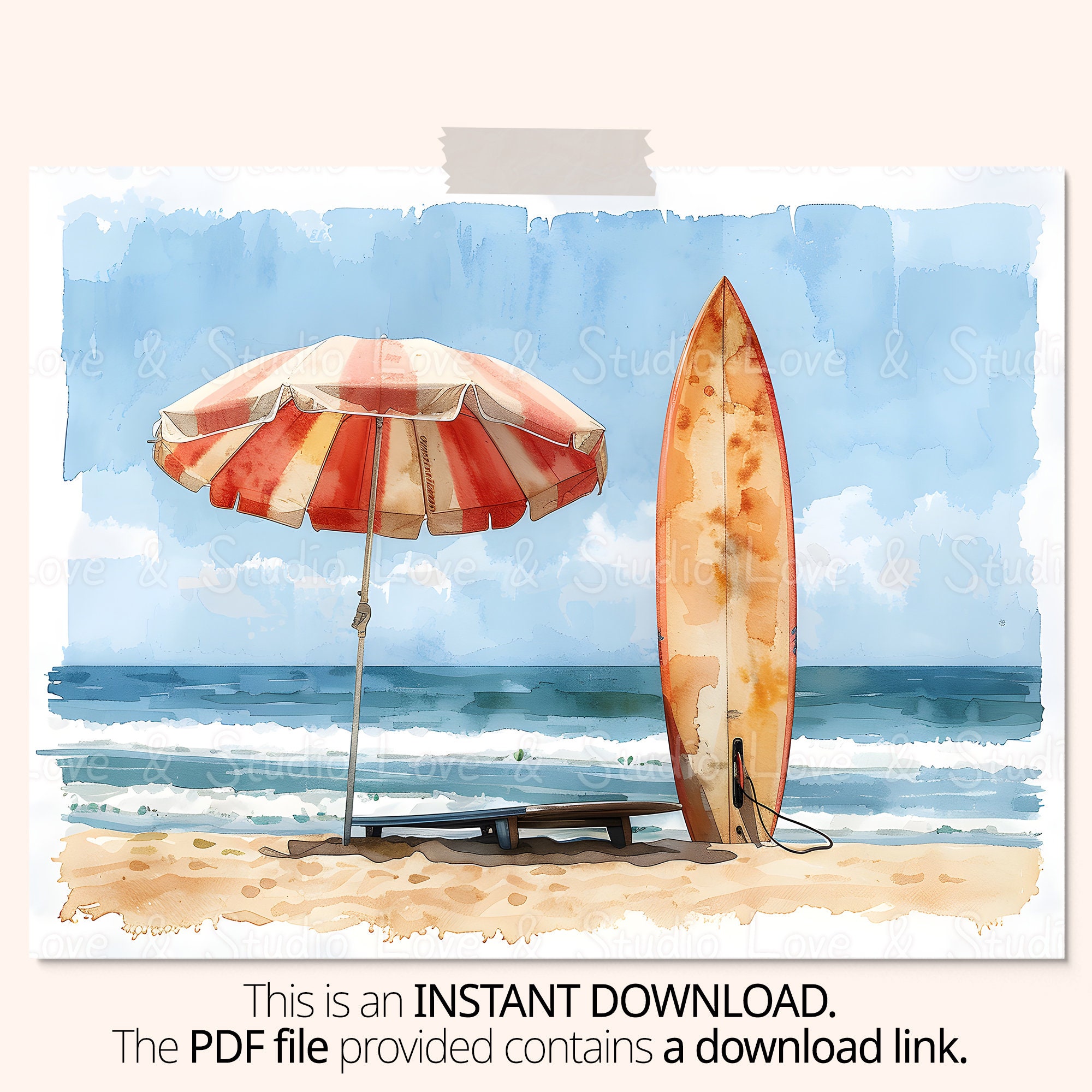 25 Retro Beach Vibes Digital Paper, Watercolor Surfside Sunset Clipart ...