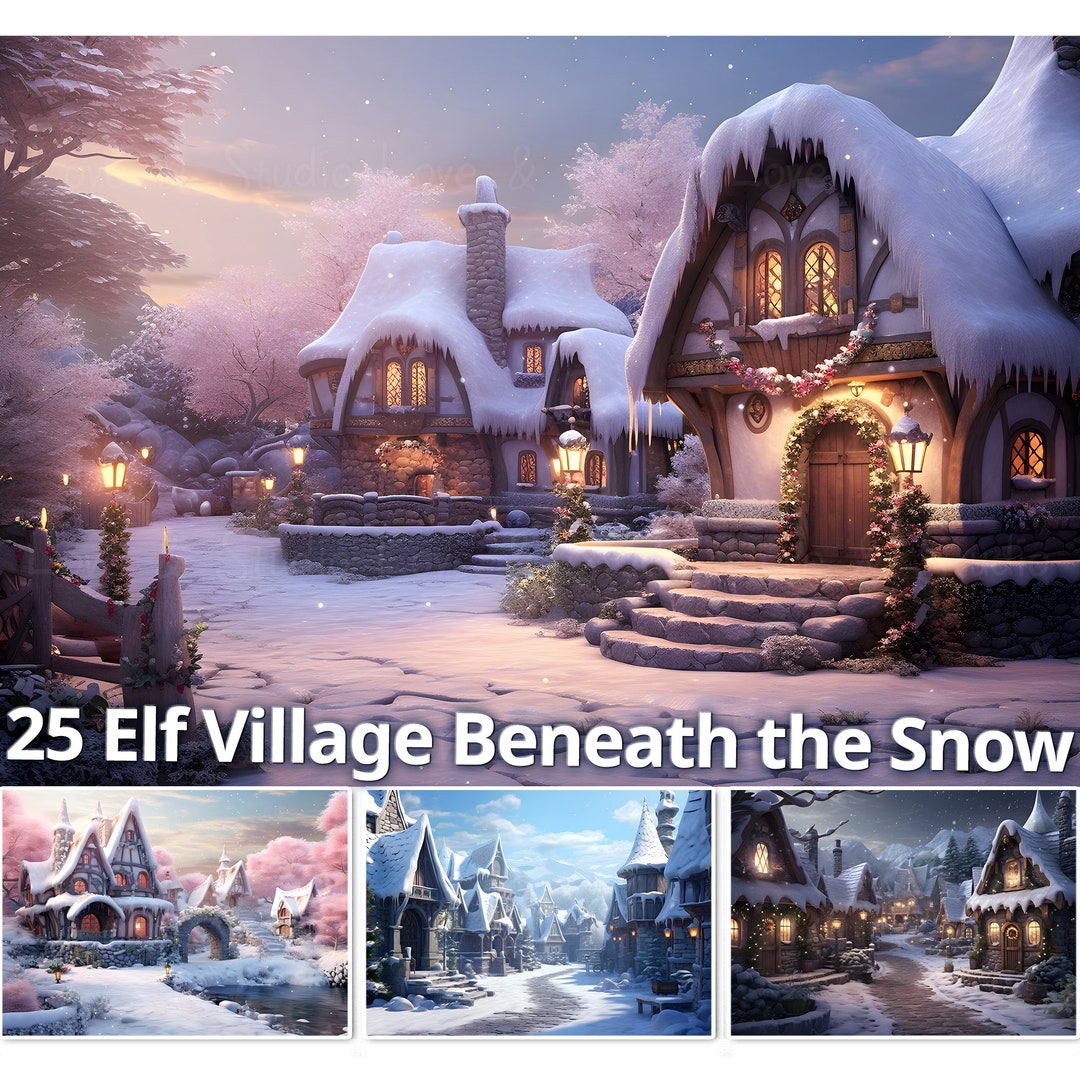 25 Elf Village Beneath the Snow Digital Paper. Amazing Holiday ...