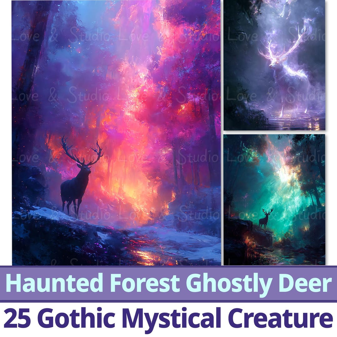 25 Haunted Forest Deer Spirit Digital Paper, Printable Dark Fantasy ...