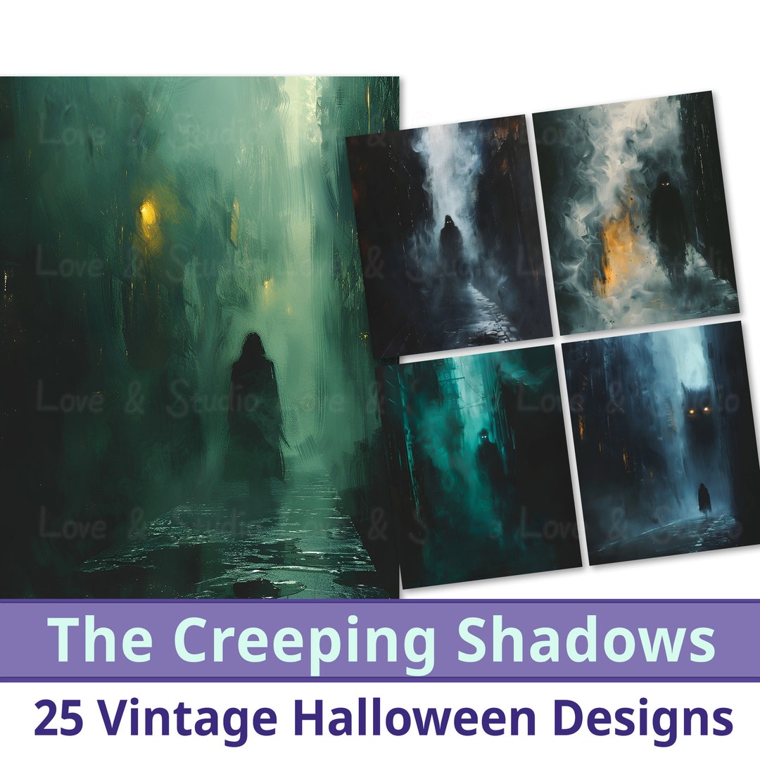 25 the Creeping Shadows Digital Paper, Printable Vintage Halloween ...