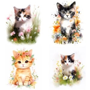 20 Cat Clipart Commercial Use, Cute Kitten Cats Clipart, Botanical ...