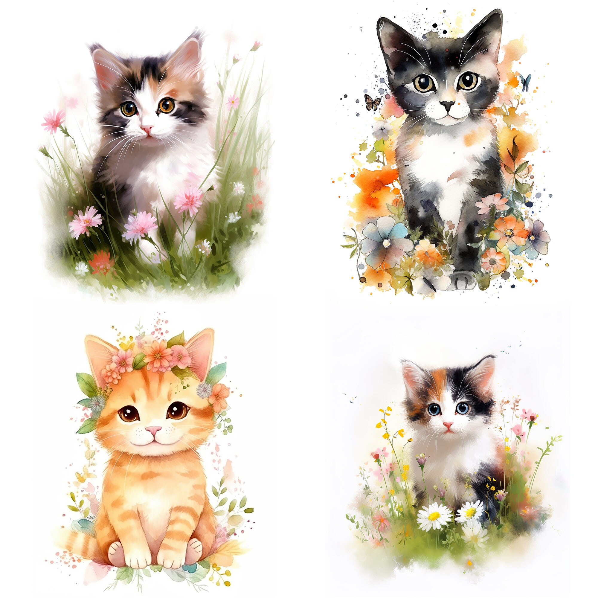20 Cat Clipart Commercial Use, Cute Kitten Cats Clipart, Botanical ...