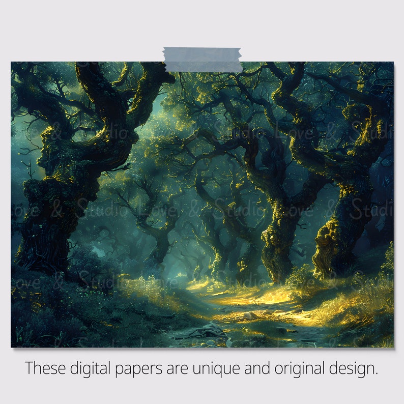 25 Enchanted Forest Digital Paper, Printable Fantasy Background ...