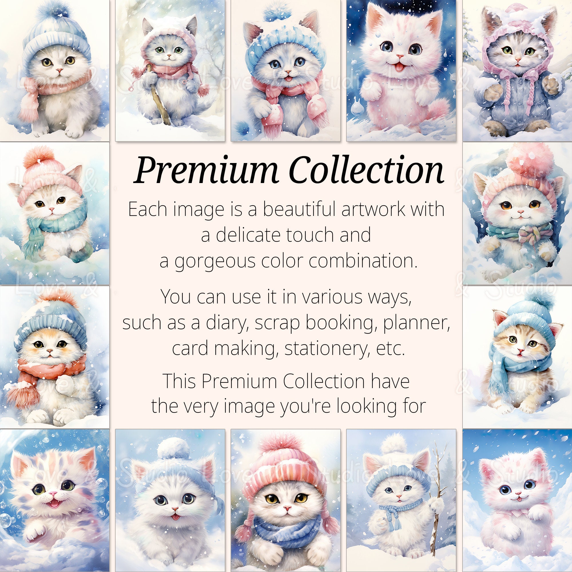 25 Cute Kitten in the Snowfall Clipart, Adorable Feline Artwork, Cat ...
