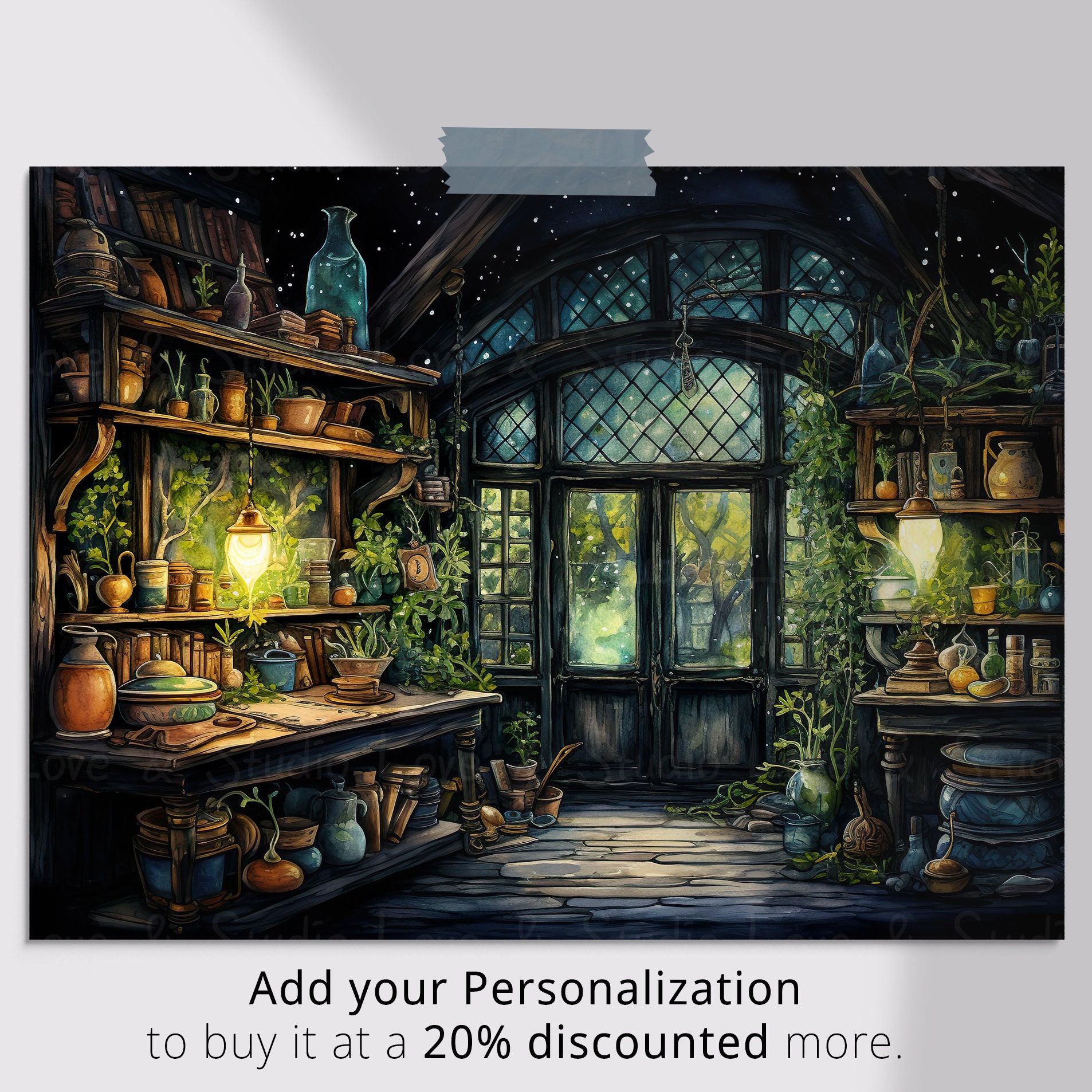 25 Witch's Cottage Digital Paper, Printable Watercolor Magical Fairy ...