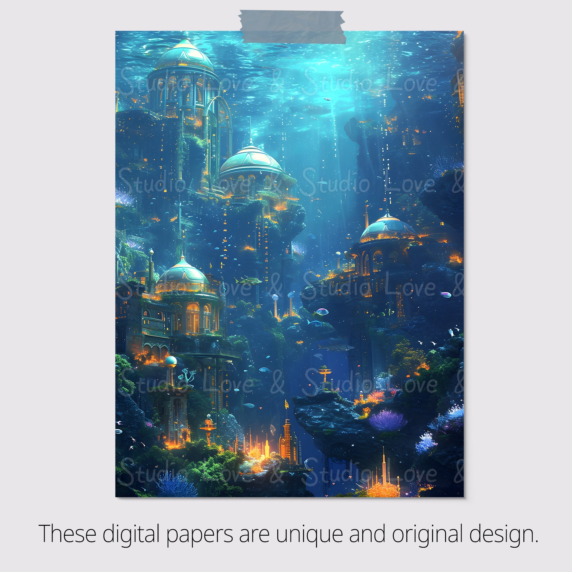25 Aqua Metropolis Digital Paper, Printable Sci-fi Futuristic Artwork ...