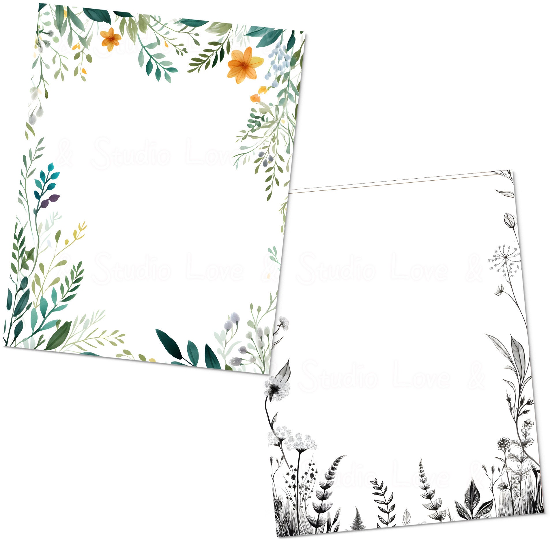 25 Natural Elements Printable Letter Paper, Watercolor Page Border ...