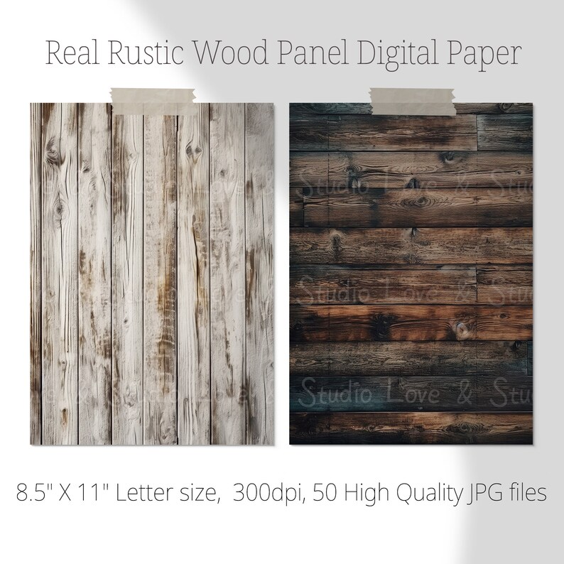 50 Rustic Wood Panel Digital Paper Packages, Real Wood Texture, Old ...