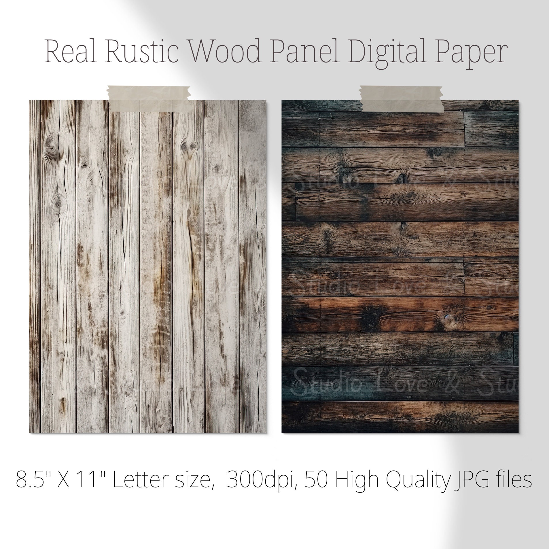 50 Rustic Wood Panel Digital Paper Packages, Real Wood Texture, Old ...