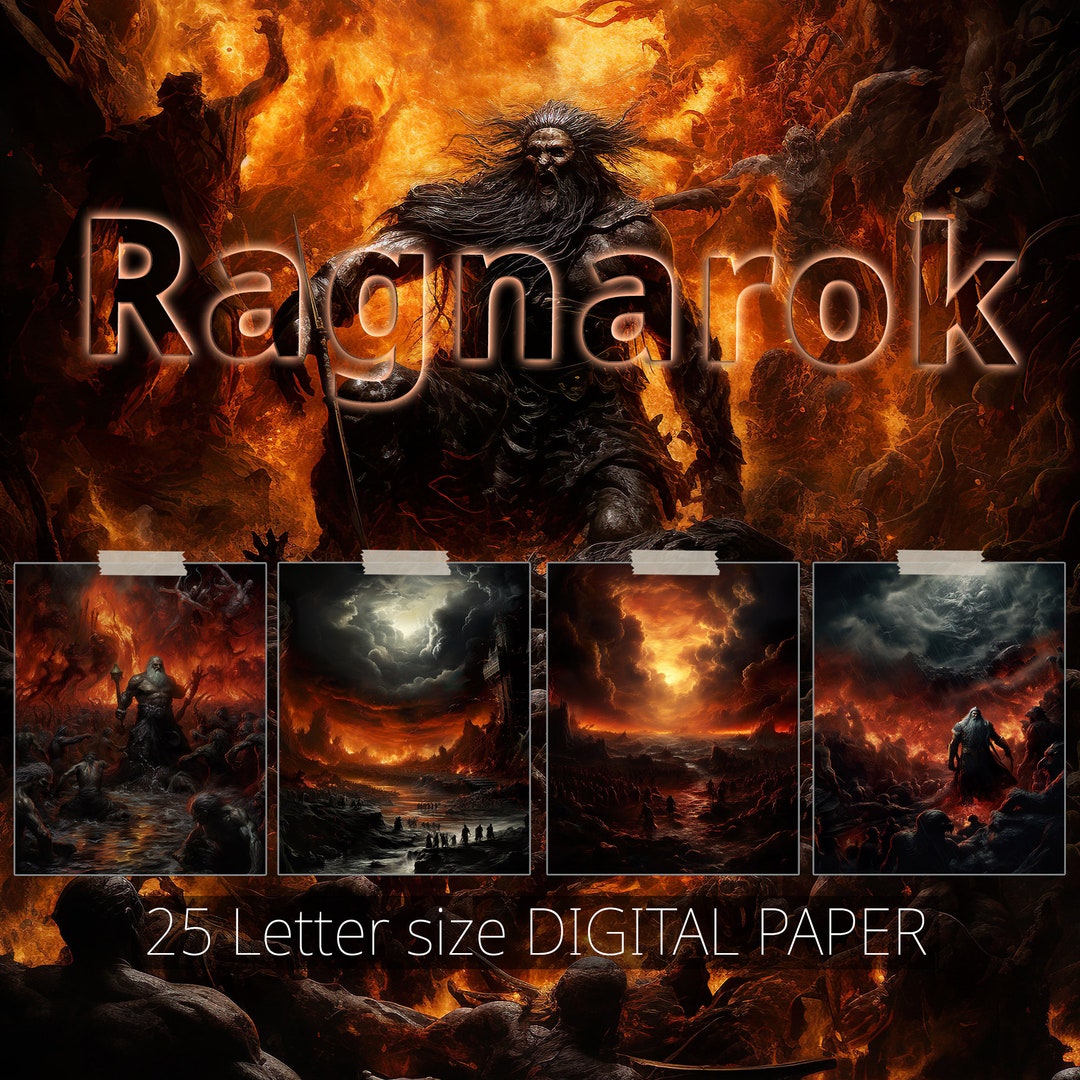 25 Ancient Norse Mythology Ragnarok Digital Paper, the Climactic Battle ...